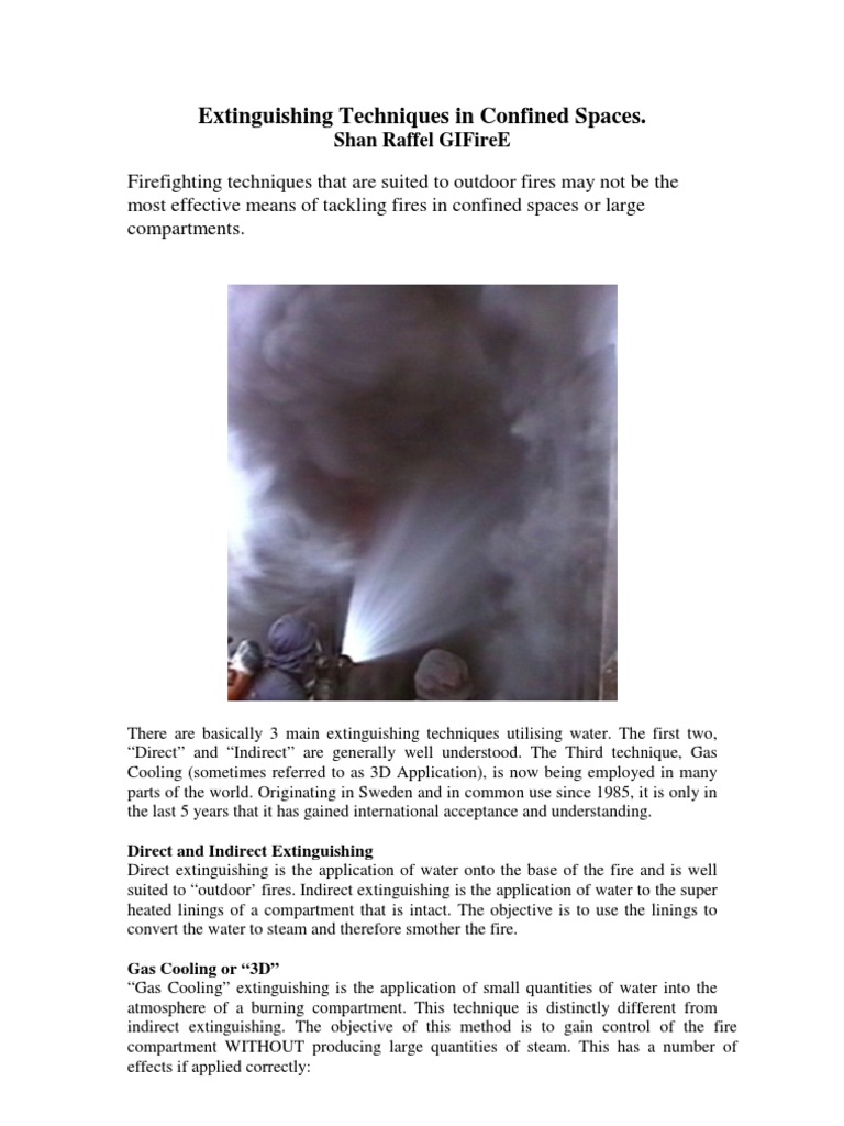 Extinguishing Techniques in Confined Spaces. Shan Raffel GIFireE | PDF ...