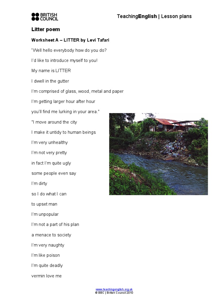 Litter Poem Worksheets | Poison | Recycling