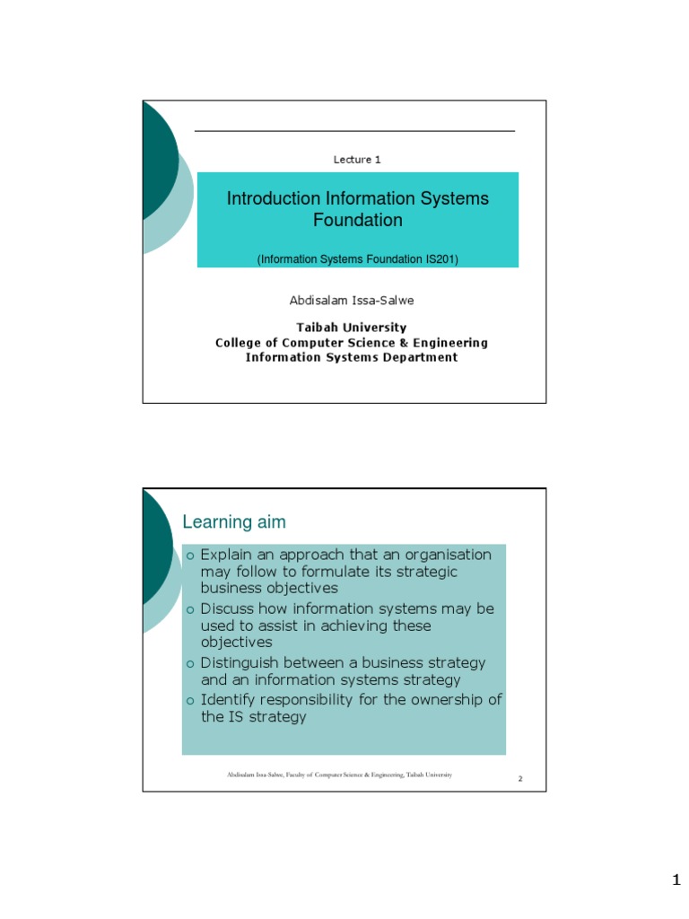 Introduction Information Systems Foundation Information Systems Foundation Is201 Pdf