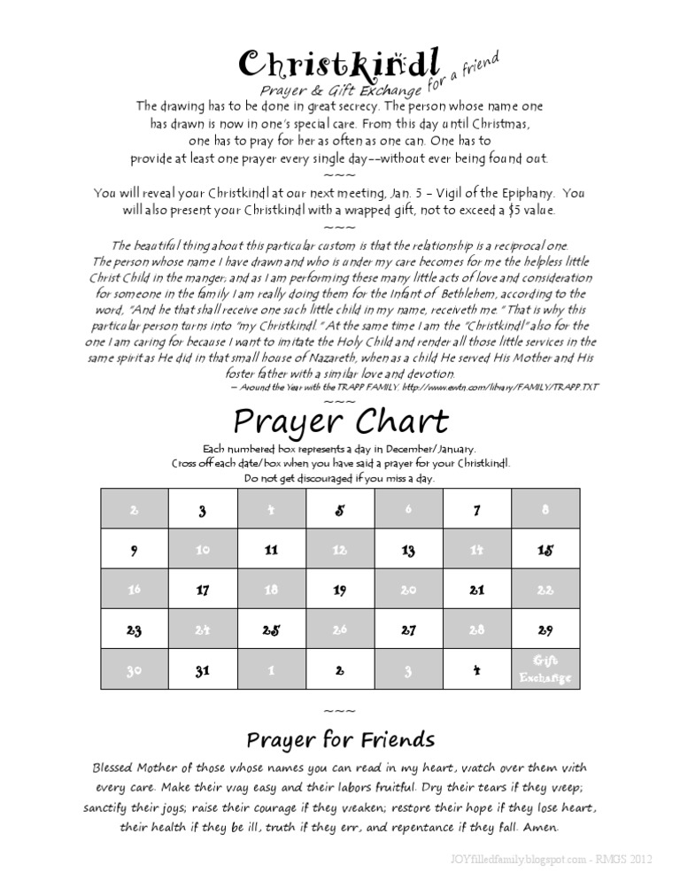 Christkindl Info Handout With Prayer Chart | PDF