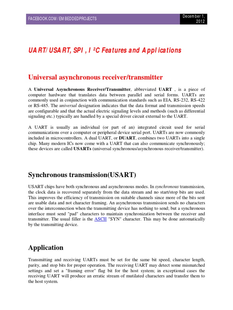 UART/USART, SPI, I C Features and Applications | PDF | Media Technology | Office Equipment