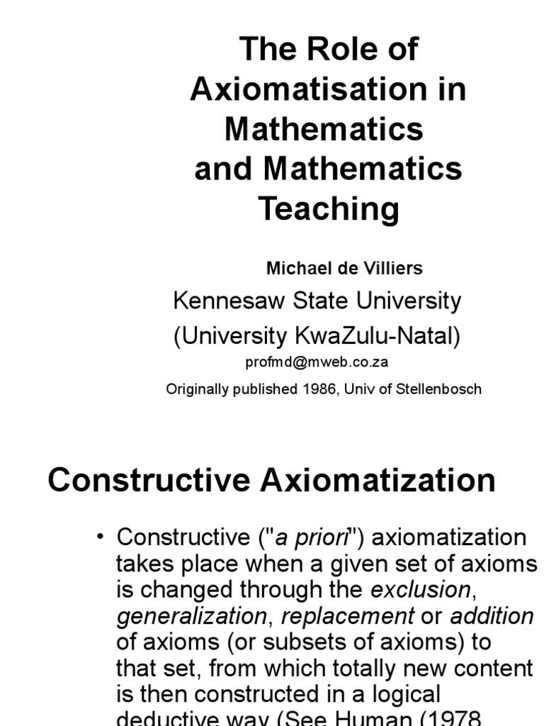 Role of Axiomatization in Math & Math Ed | PDF | Axiom | Mathematical Proof
