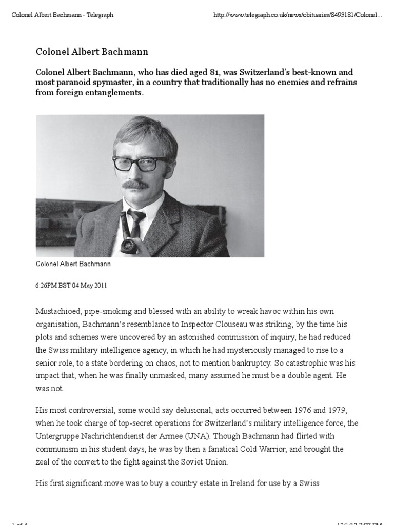 Colonel Albert Bachmann (Telegraph, 2011) | PDF | Espionage | Military ...