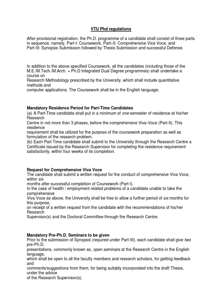VTU PHD Regulations | PDF | Thesis | Doctor Of Philosophy