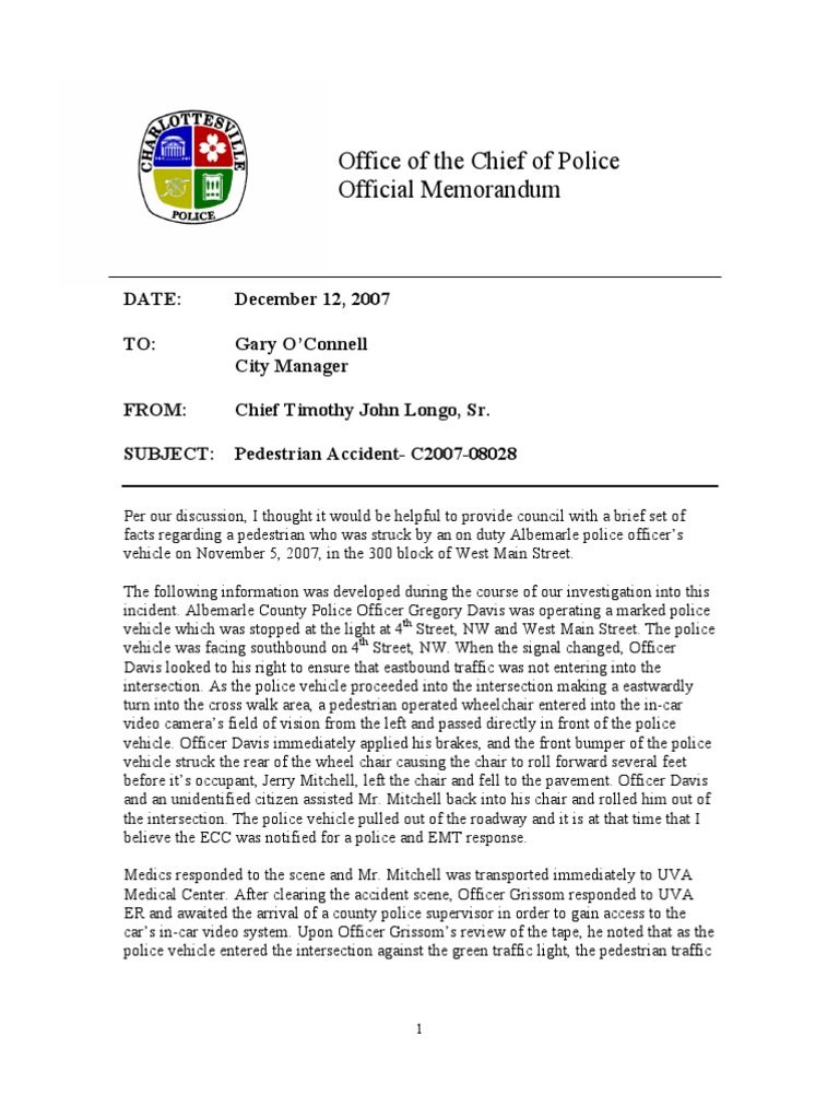 News Mitchell Memo | Traffic | Pedestrian