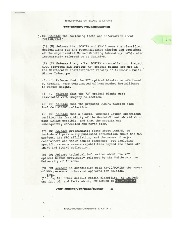 Declassified Facts About KH-10 DORIAN | PDF
