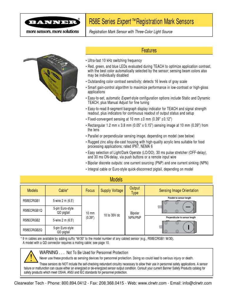 Banner R58 Color Mark Sensors | PDF | Bipolar Junction Transistor | Sensor