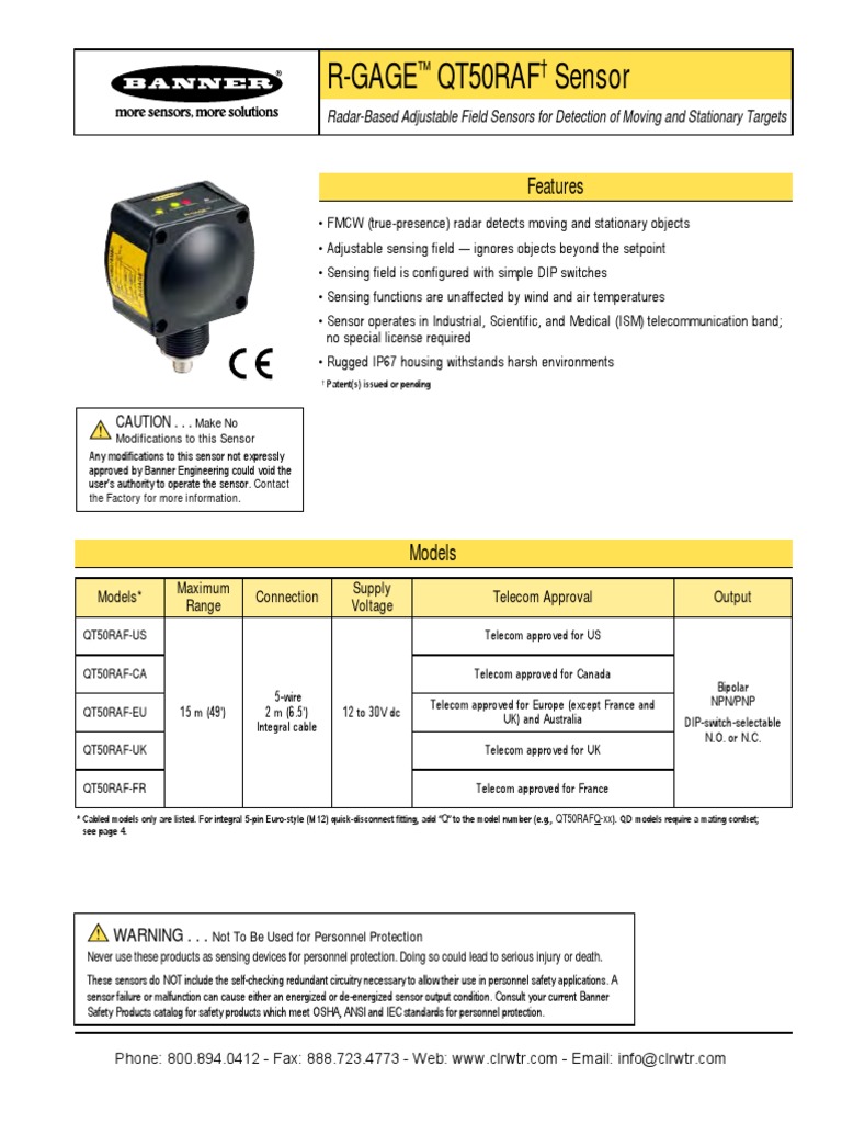 Banner R GAGE Radar Sensors | PDF | Bipolar Junction Transistor | Switch