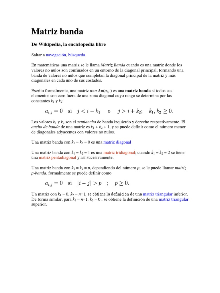 Matriz Banda | PDF | Matriz (Matemáticas) | Objetos matemáticos