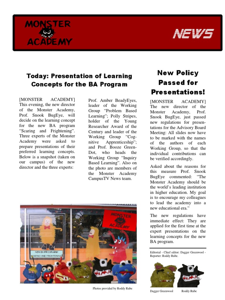 Monster Academy News Final | PDF | Behavior Modification | Learning