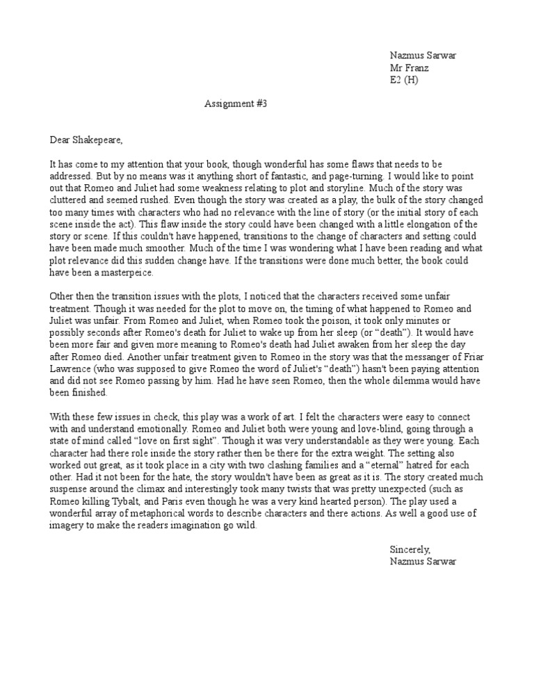 Romeo and Juliet Letter | PDF | Juliet | Romeo And Juliet