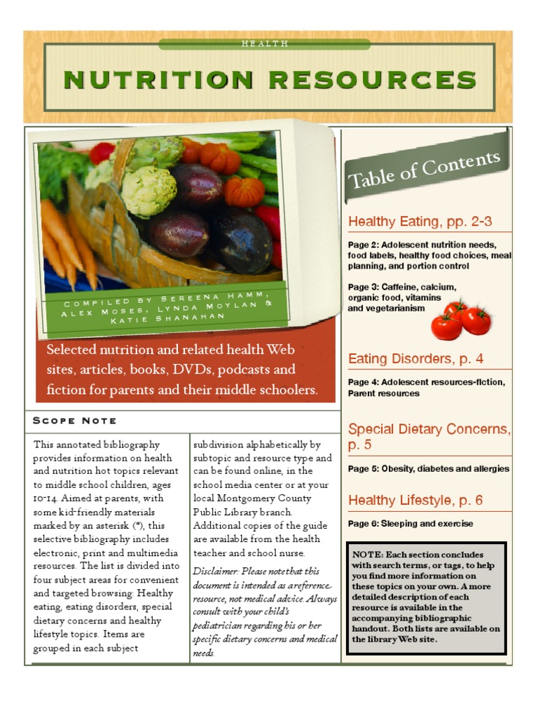 Nutrition Resources: Table of Cont Ents | Download Free PDF | Nutrition ...