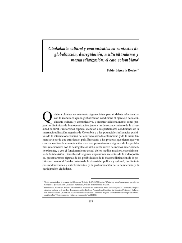 Ciudadania Cultural y Multiculturalidad | PDF | Colombia | Globalización
