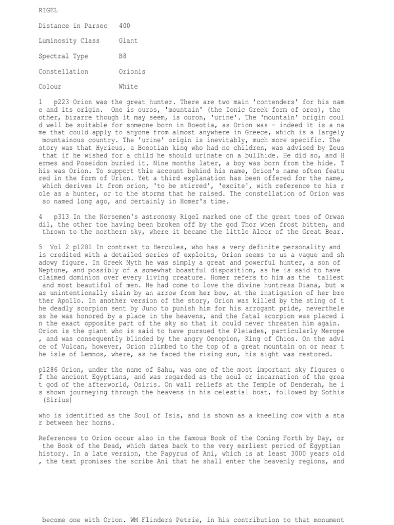 Rigel | PDF | Mythology | Greek Mythology