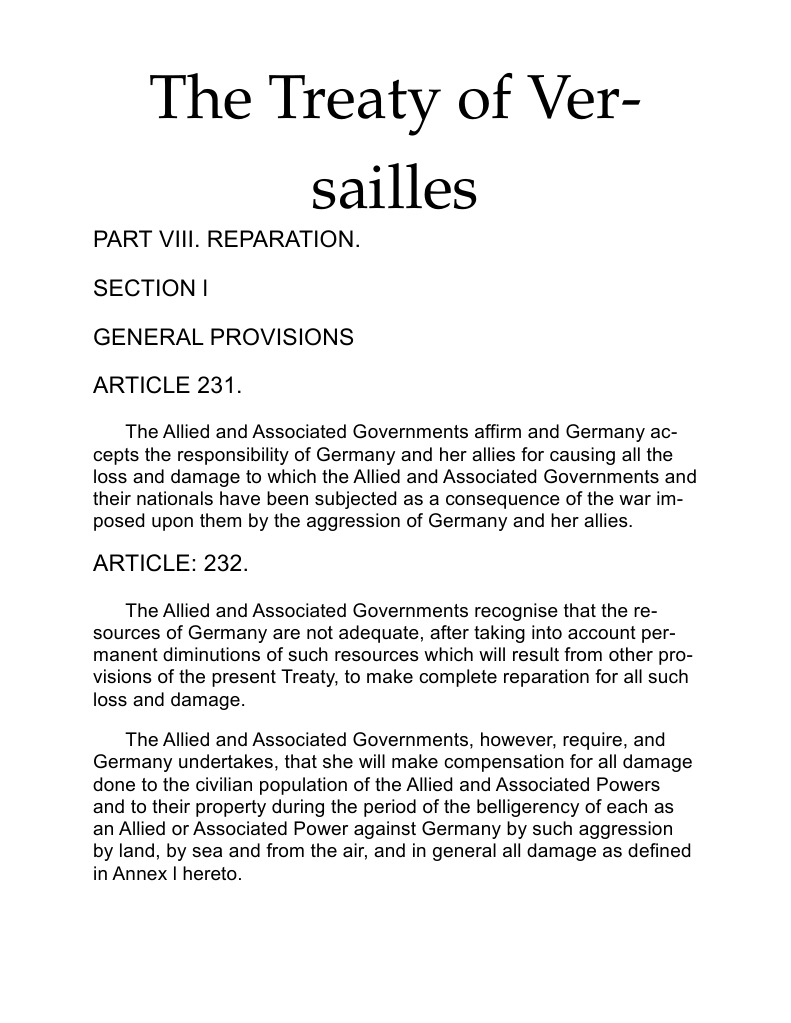 Treaty of Versailles | PDF | World War I Reparations | Treaty