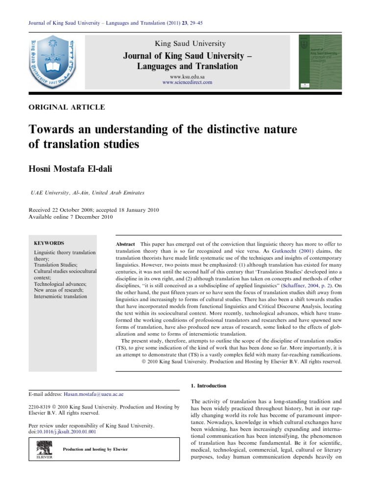 Towards An Understanding of The Distinctive Nature of Translation ... Towards An Understanding of The Distinctive Nature of Translation ...
