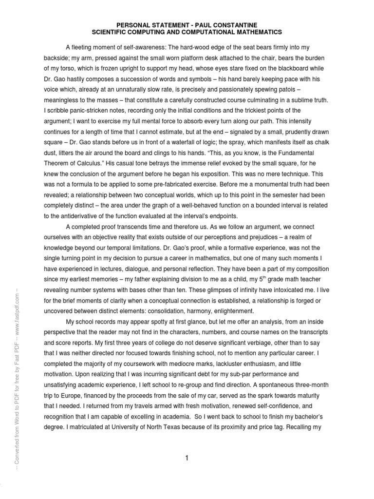 Personal Statement Stanford | Download Free PDF | Actuary | Teaching ...