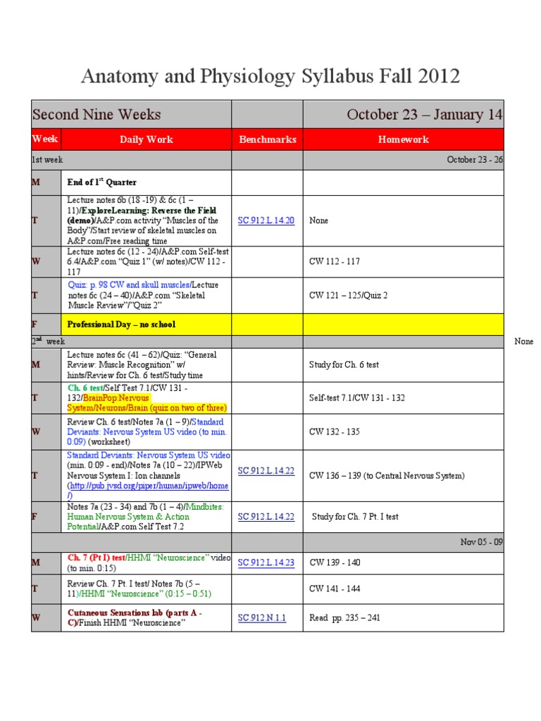 Anatomy & Physiology Syllabus | PDF