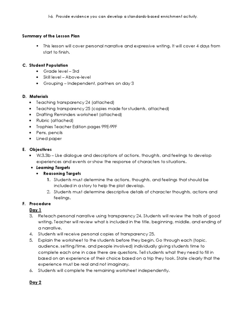 Enrichment | Narrative | Lesson Plan