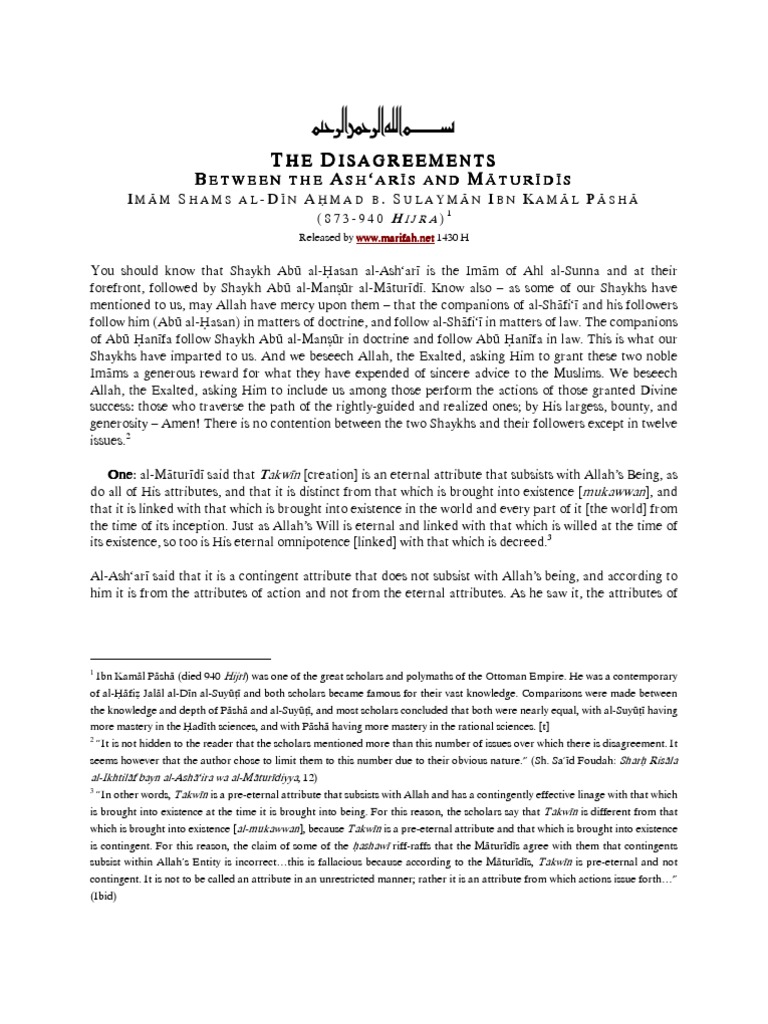 Difference of Maturdi and Asha'ri | PDF | Sahabah | Prophets And ...