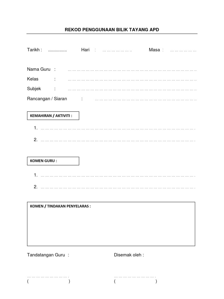 Rekod Penggunaan Bilik Tayang Apd | PDF