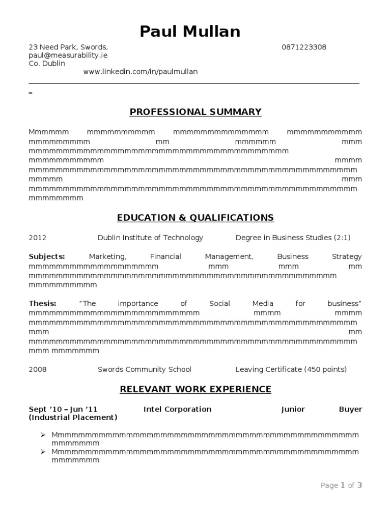 Graduate CV Template | PDF | Business | Marketing