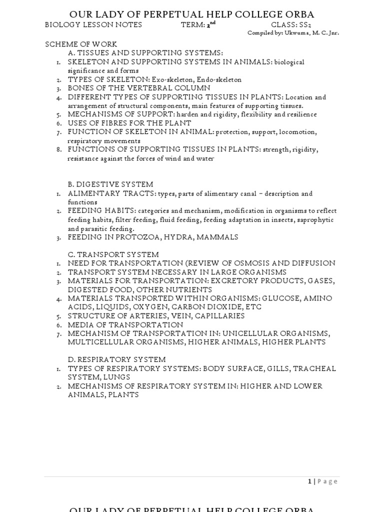 2nd Term Biology Note For Ss2 | PDF | Vertebra | Respiratory Tract