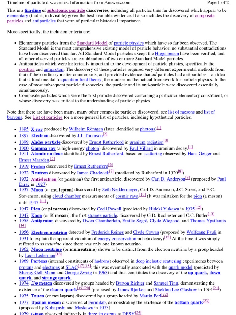 Timeline of Particle Discoveries | PDF | Quark | Standard Model