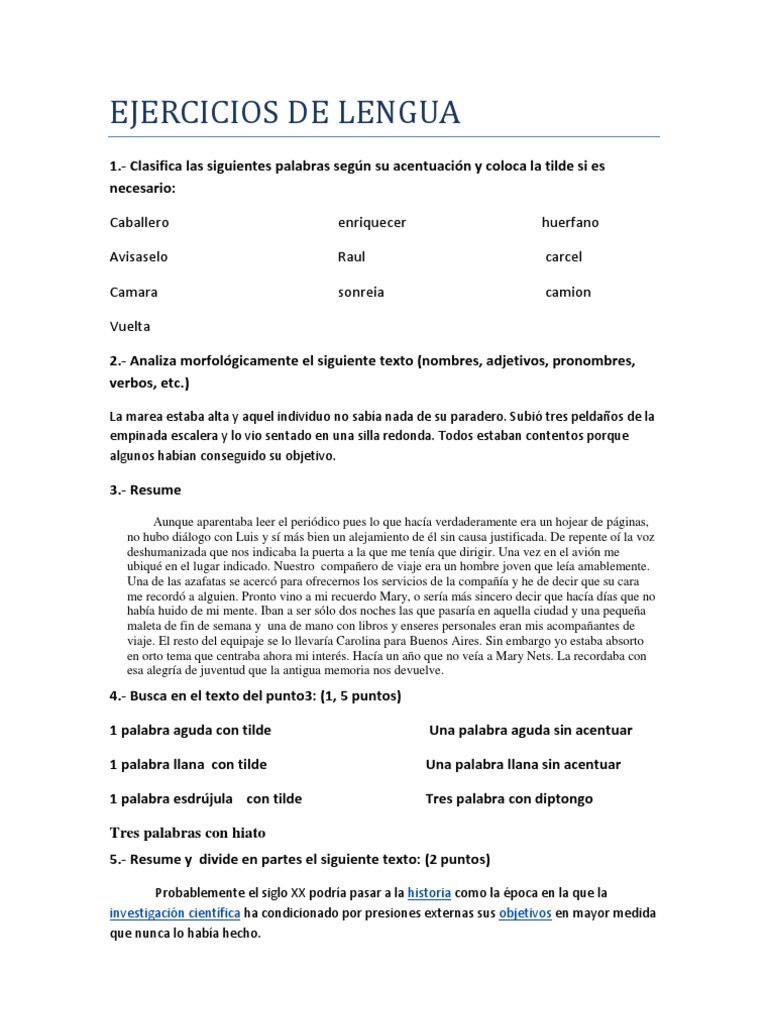 Ejercicios de Lengua 1ª Evaluación. 1º ESO | Palabra | Comunicación