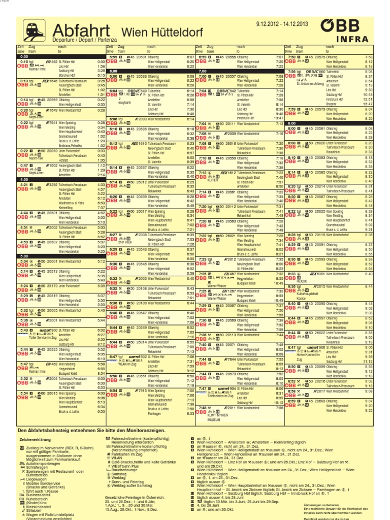 ÖBB Fahrplan Wien Hütteldorf 2013