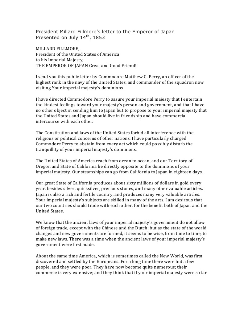 Millard Fillmore Letter To Japan | PDF | Empire Of Japan | The United ...