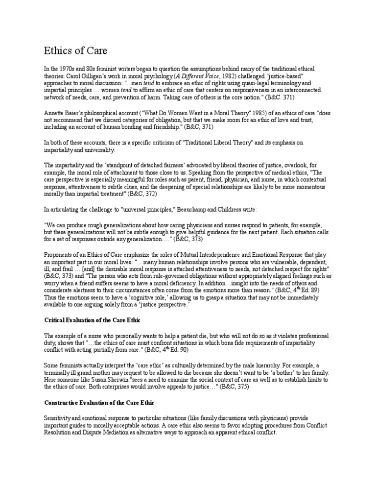 Ethics of Care | Download Free PDF | Morality | Emotions