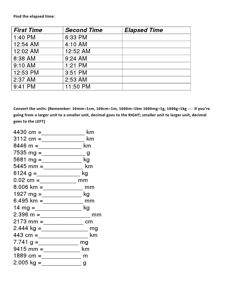 Time and Unit Conversion Exercises | PDF