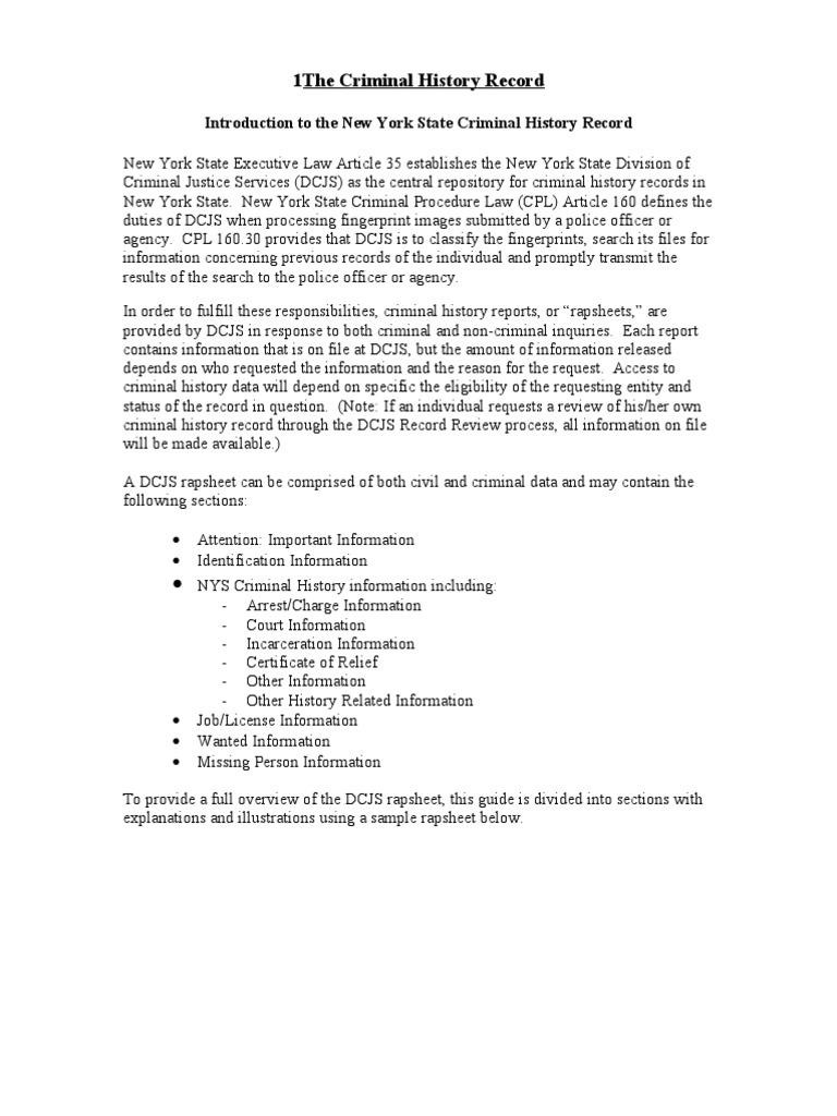NYS Criminal History Record Guide | PDF | Probation | Criminal Record