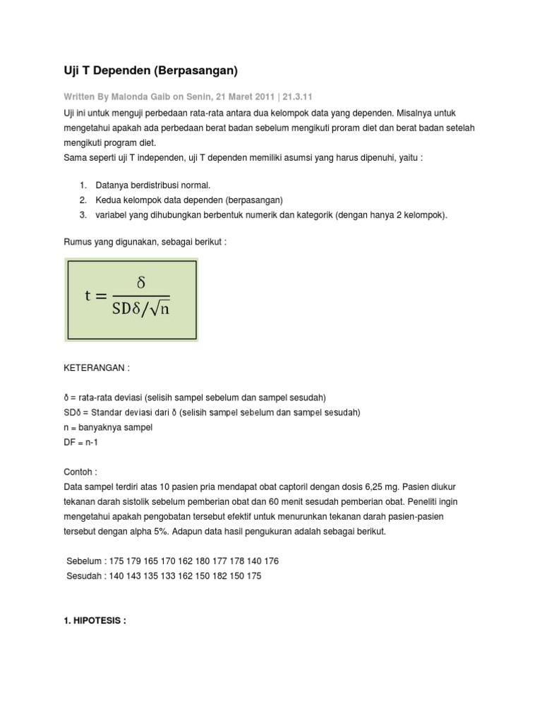 Uji T Dependen untuk Analisis Data | PDF