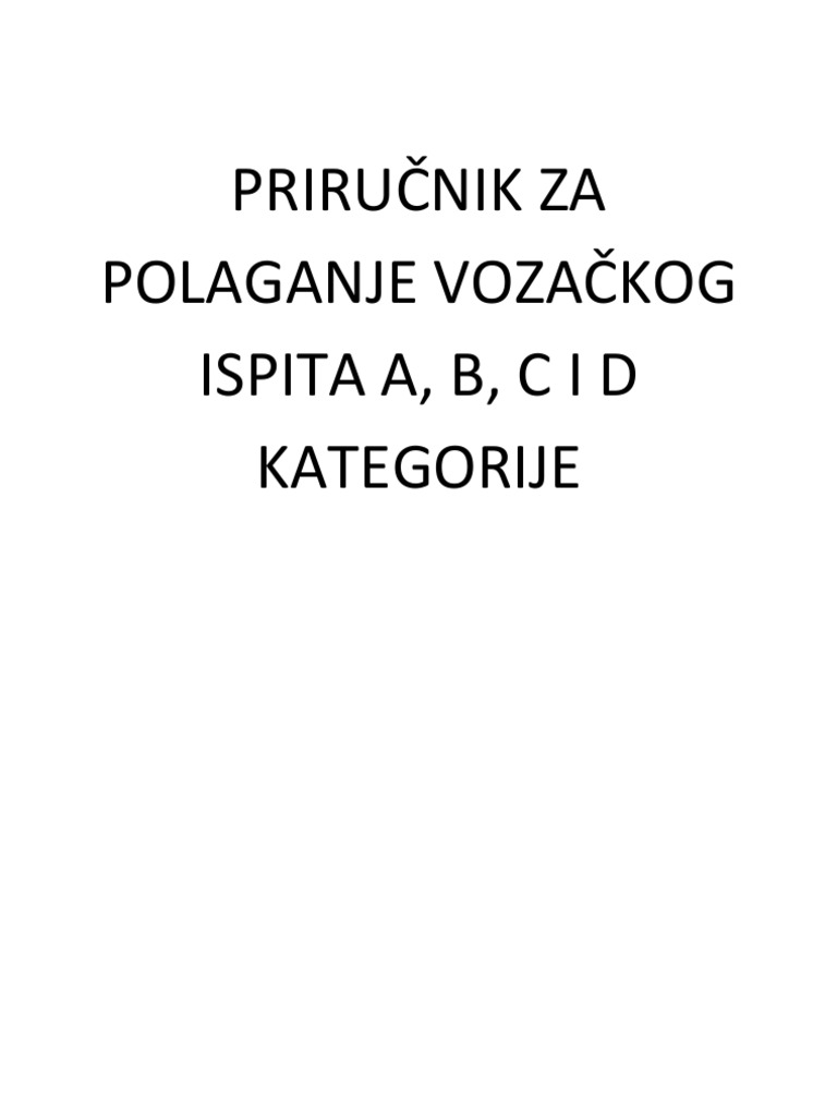 Prirucnik Za Polaganje Vozackog Ispita