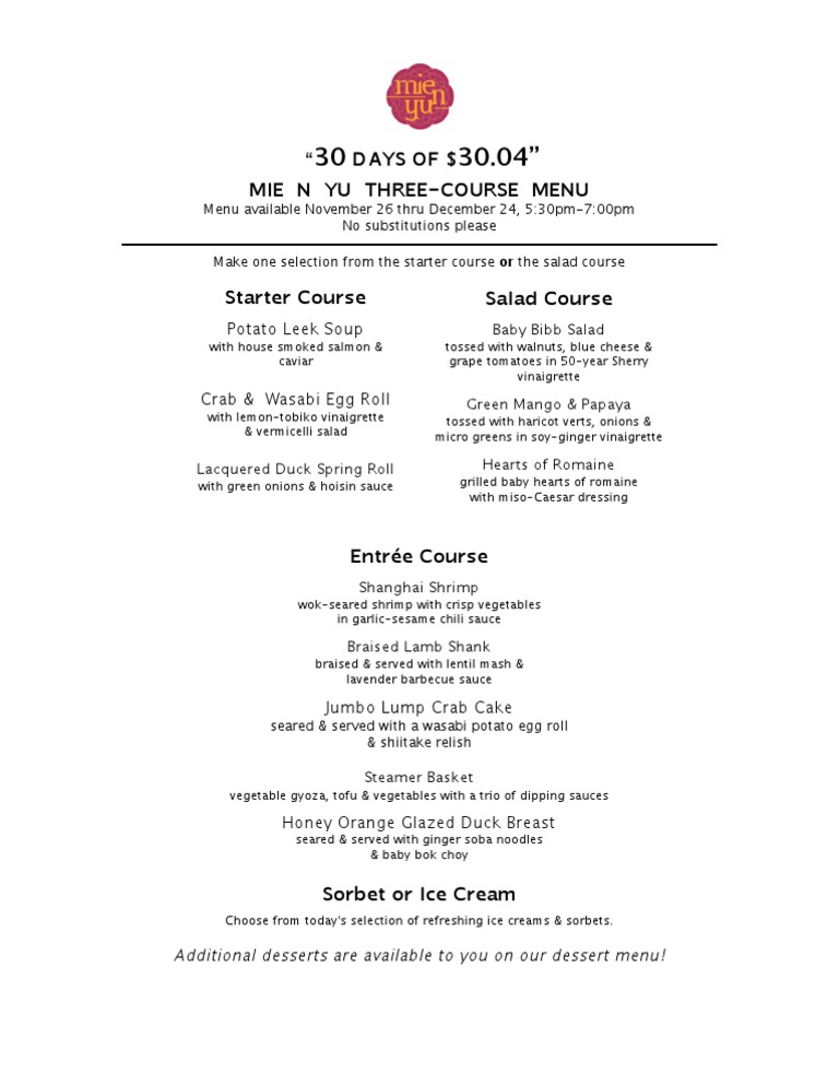 30-Day Starter Course Menu | PDF