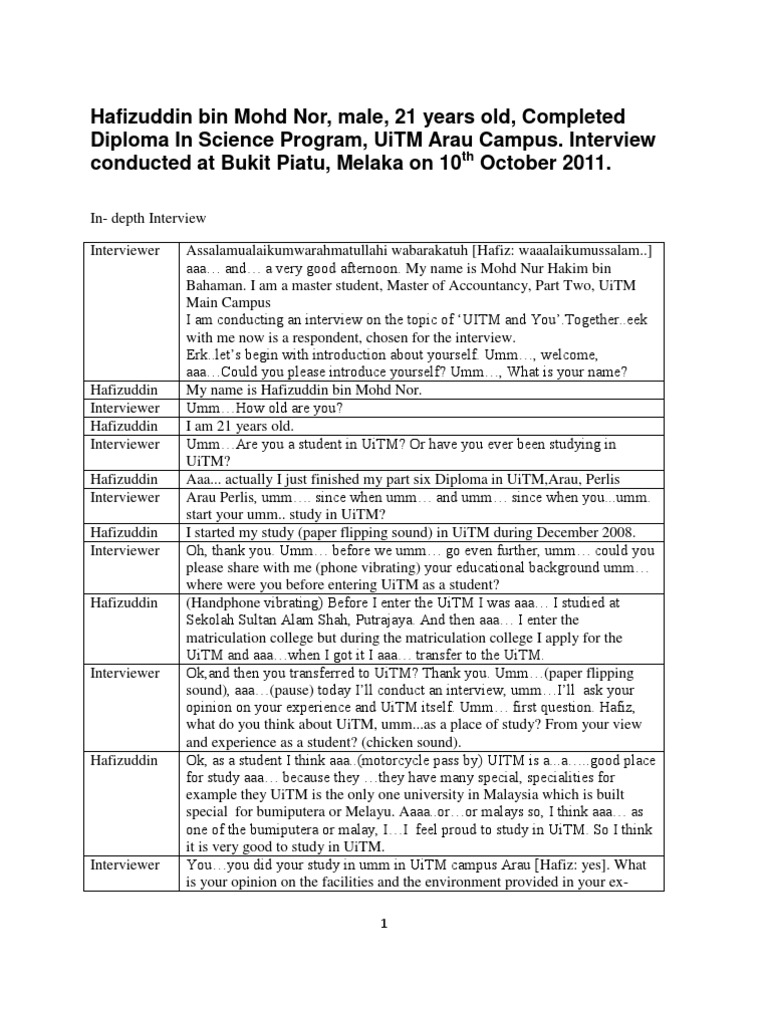 Sample of Interview Transcript | PDF | Malaysia