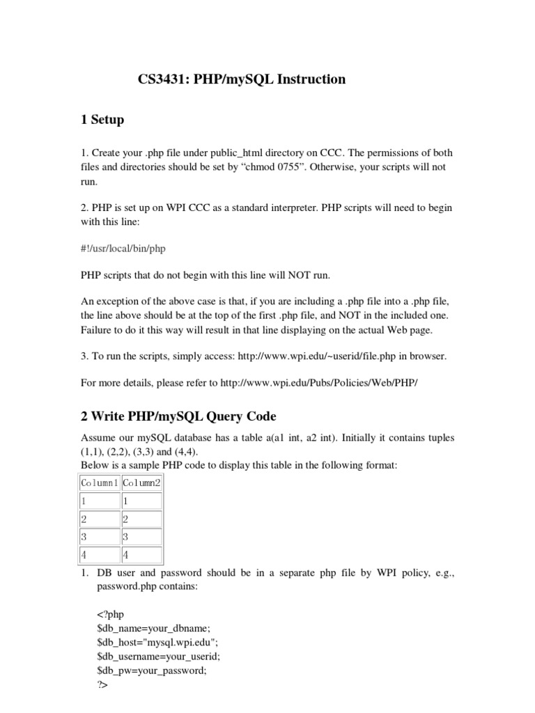 Cs3431: Php/Mysql Instruction: 1 Setup | PDF | Php | Databases