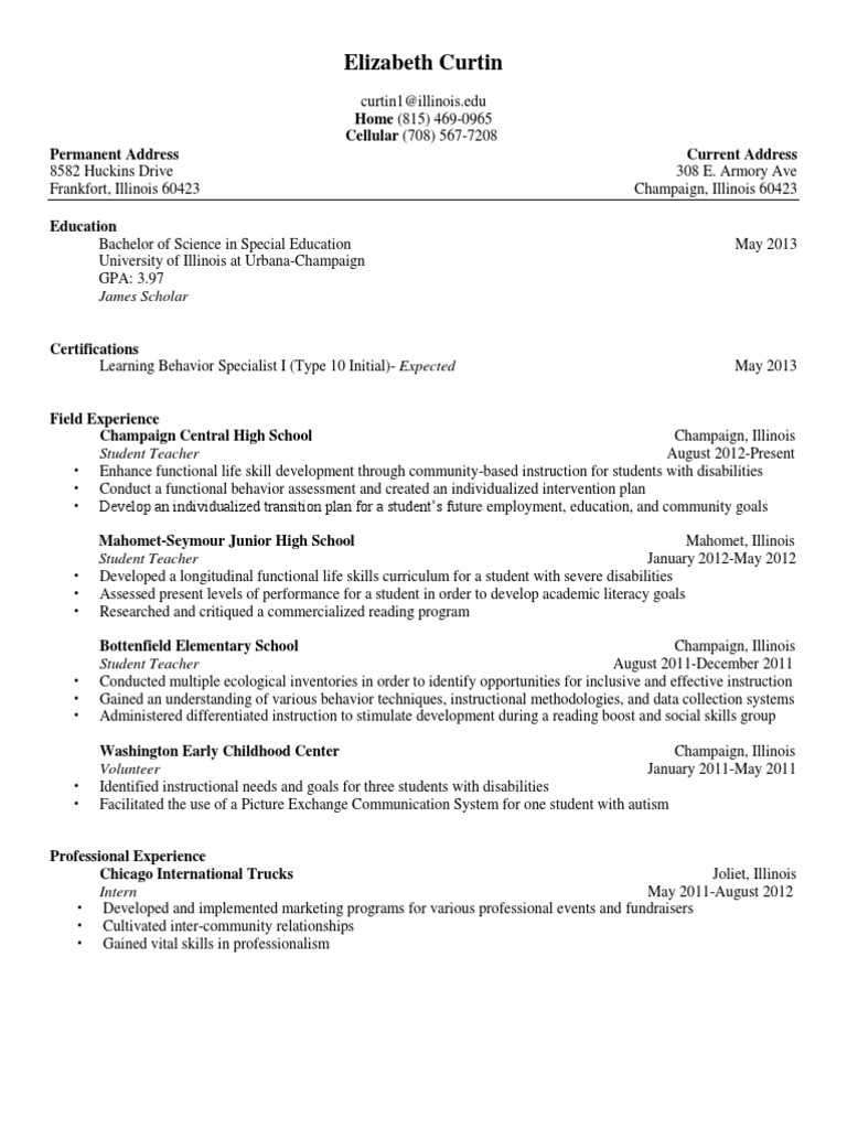 Resume | PDF | University Of Illinois At Urbana–Champaign | Special ...