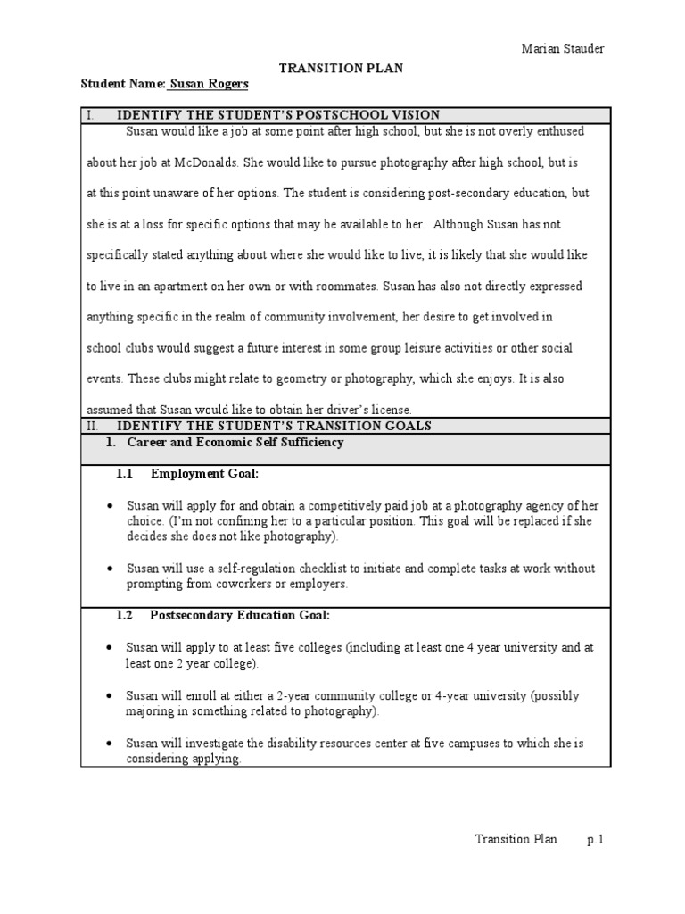 444 Transition Plan Form | PDF | Individualized Education Program ...
