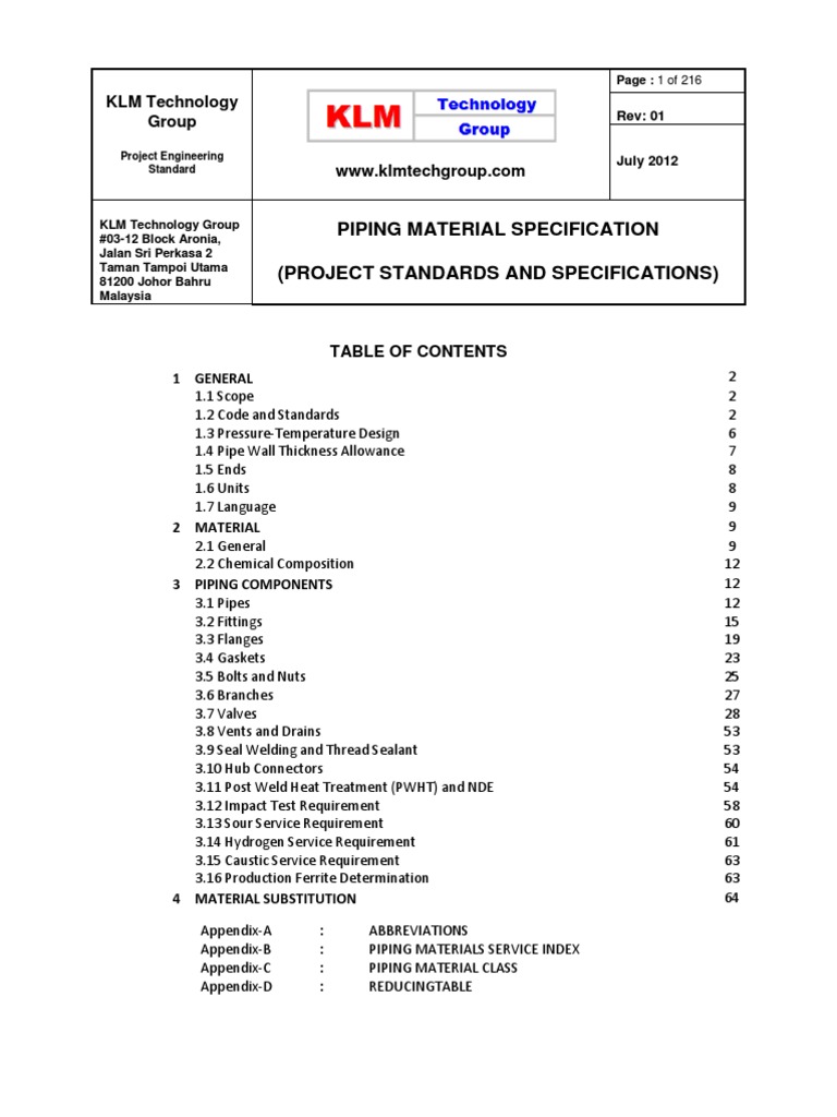 Project Standards and Specifications Piping Materials Rev01web | PDF ...