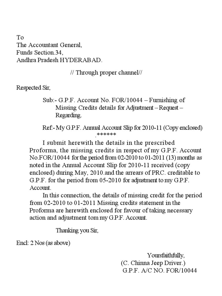 GPF Missing Credits Letter . | PDF