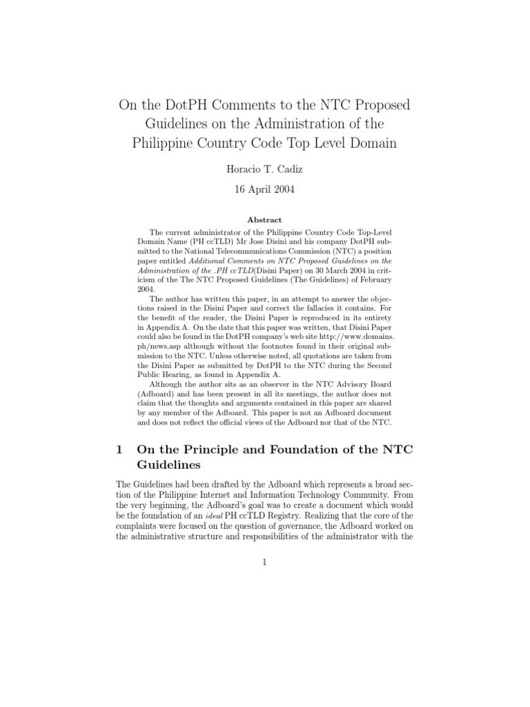 Critique of NTC Guidelines on .PH ccTLD | PDF | Domain Name Registrar ...