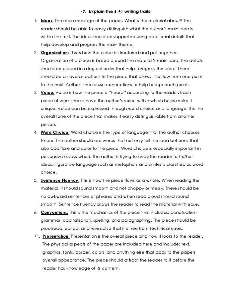 I-9. Explain The 6 +1 Writing Traits | PDF | Human Communication ...