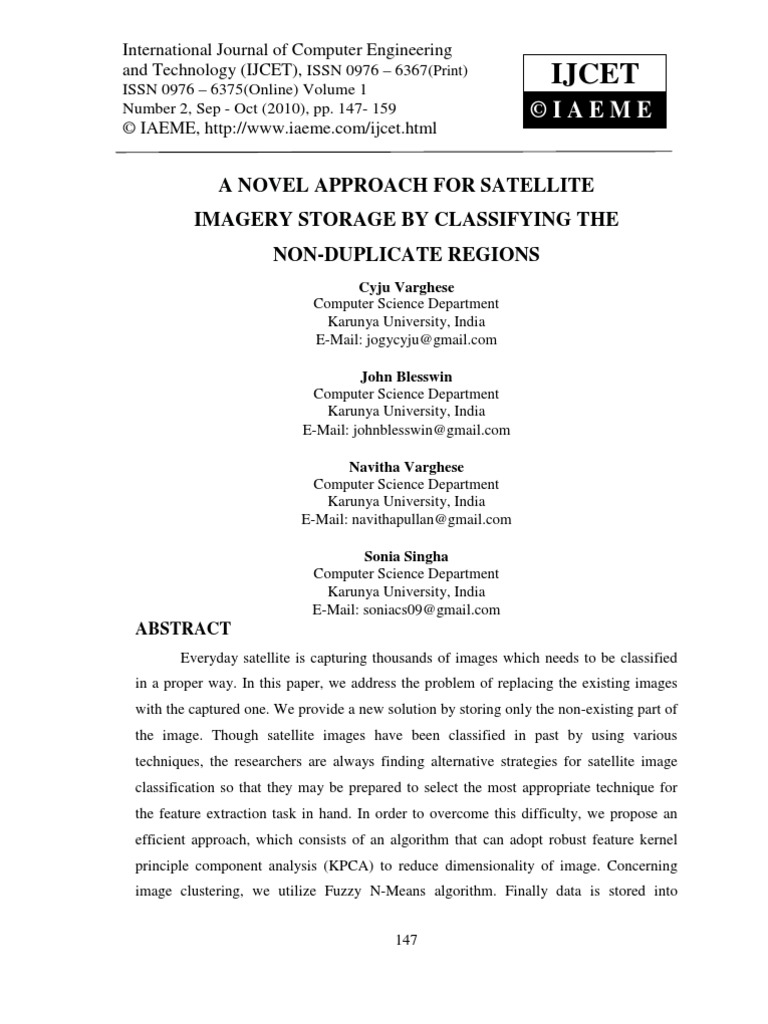 A Novel Approach For Satellite Imagery Storage By Classifying The Non Duplicate Regions Pdf