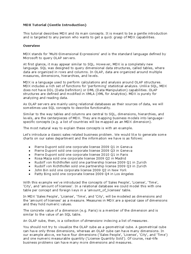 MDX Tutorial | Download Free PDF | Sql | Data