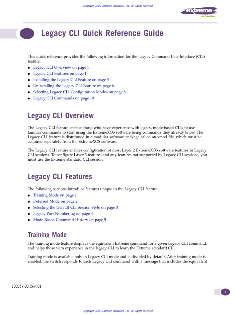 Legacy CLI Quick Reference Guide | PDF | Command Line Interface | Ethernet Legacy CLI Quick Reference Guide | PDF | Command Line Interface | Ethernet