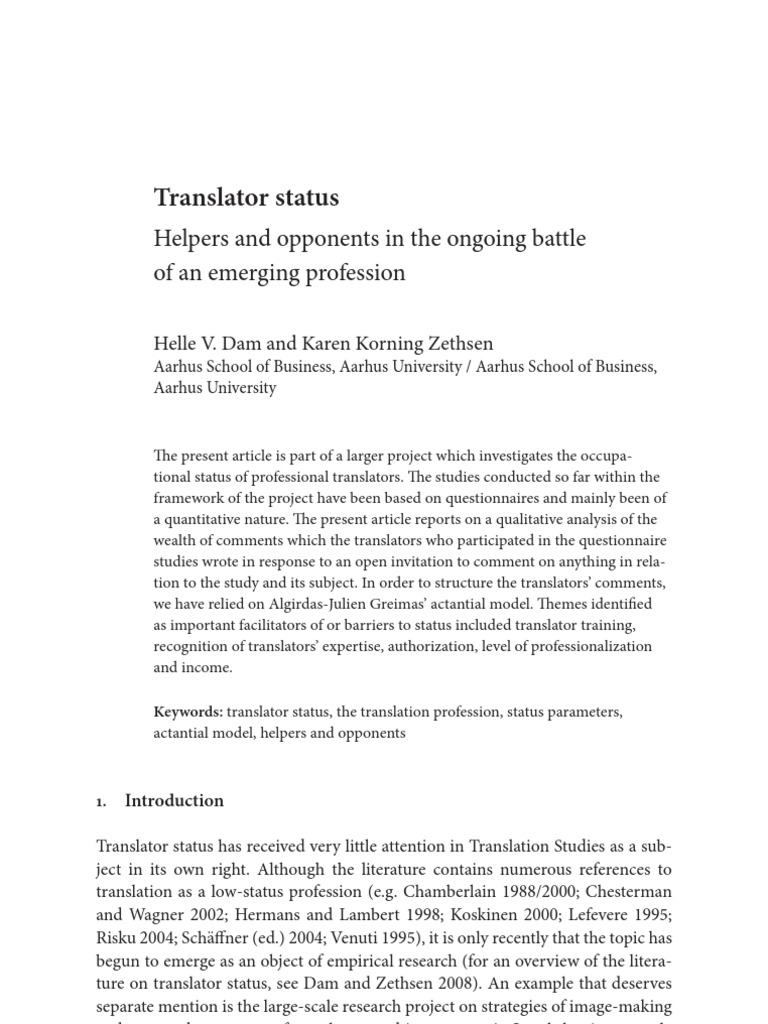 Translator Status: Helpers and Opponents in The Ongoing Battle of An ...