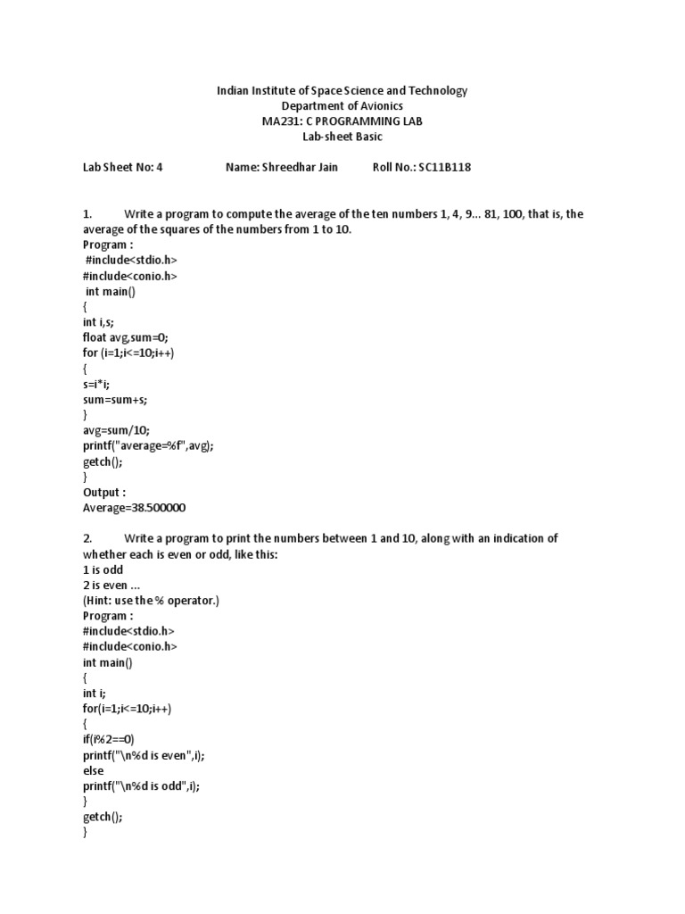 C Programing Labsheet 4 Basic Pdf Computer Programming Teaching Mathematics